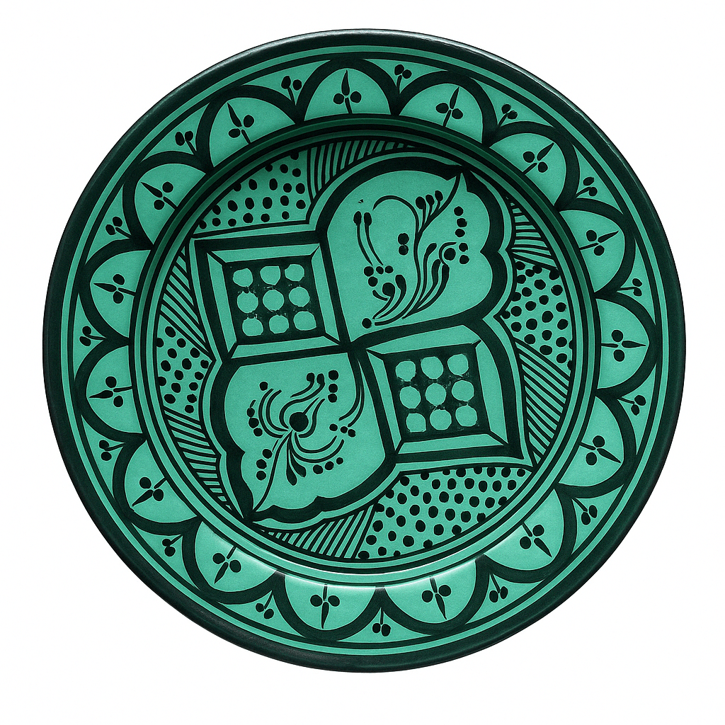 Emerald green ceramic plate - Tresors El Mamoun