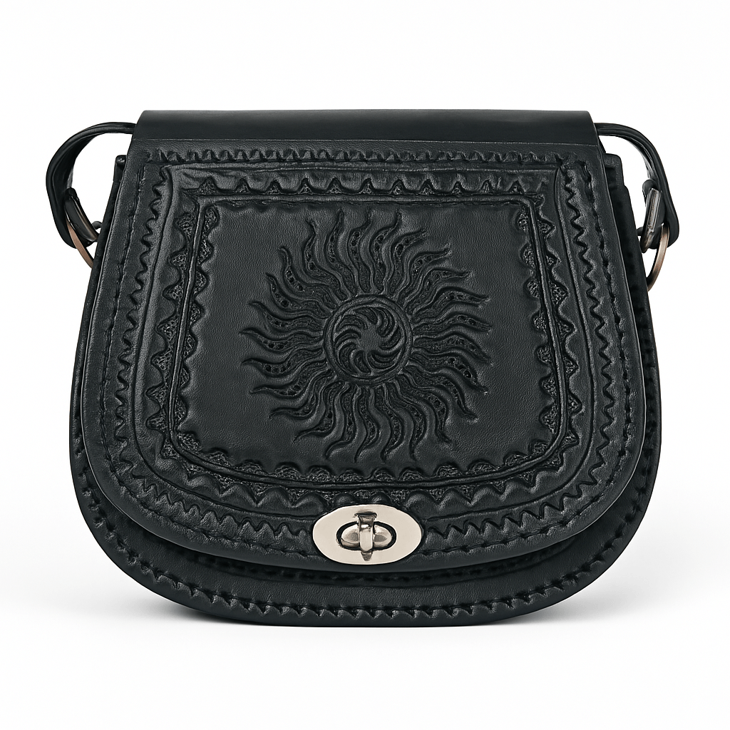 Handcrafted Black Leather Crossbody Bag – Moroccan Artisan Design ...