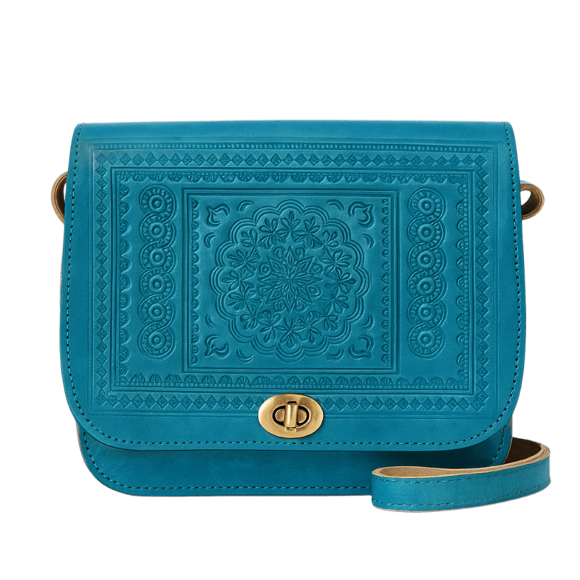 Teal Moroccan Leather Crossbody Bag – Handcrafted & Unique - Tresors El ...