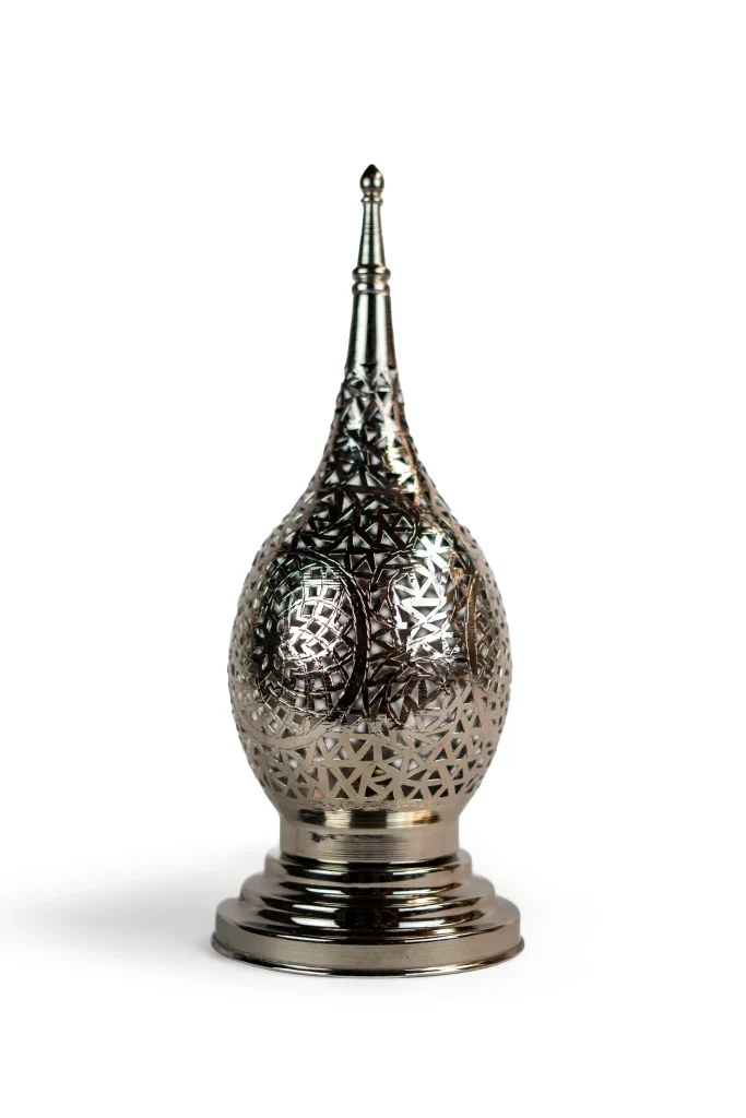 Moroccan Table Lamp in Silvered Brass – Handcrafted Pierced Metal ...