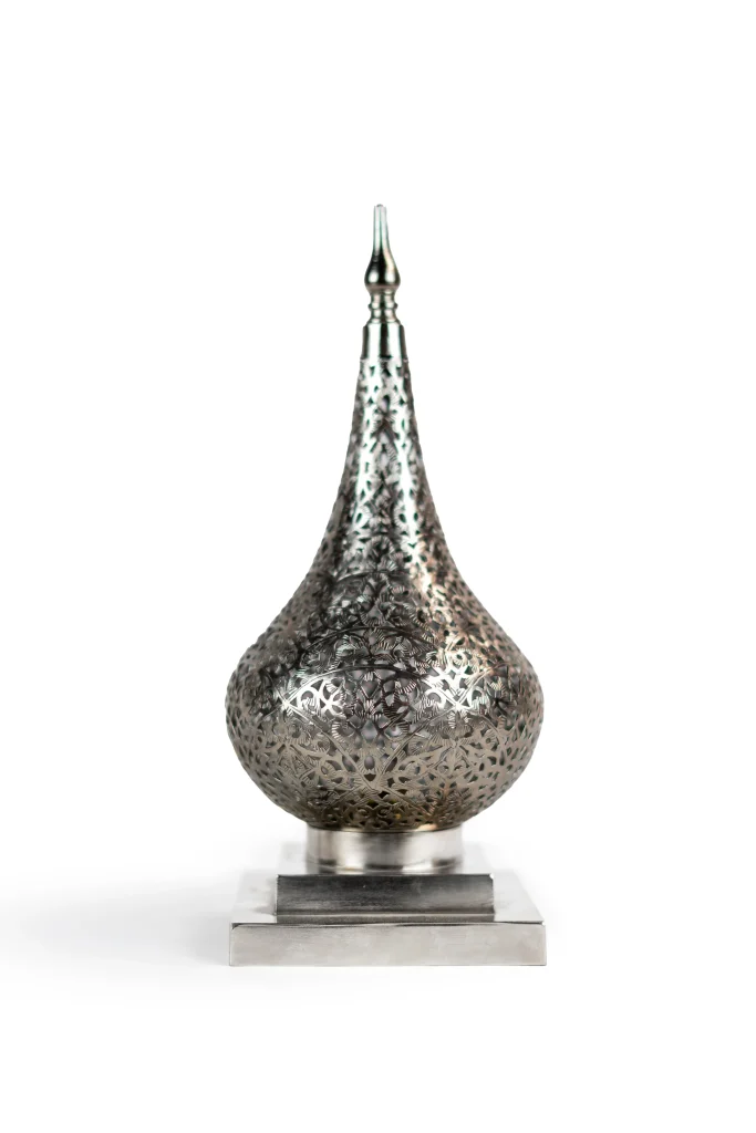 Silver Moroccan Table Lamp – Handcrafted Floral Brass Design - Tresors ...