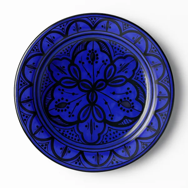 Handcrafted Floral Ceramic Dish Deep Blue Moroccan Plate