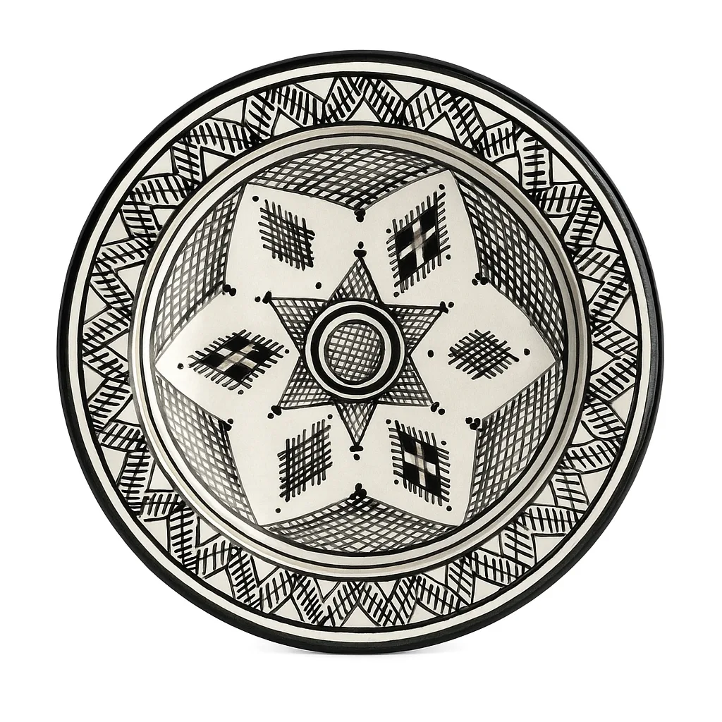 Black & White Moroccan Plate – Tribal Star Ceramic Plate