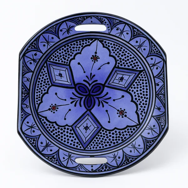 Purple Moroccan Ceramic Plate with Handles – Traditional Fez Pattern