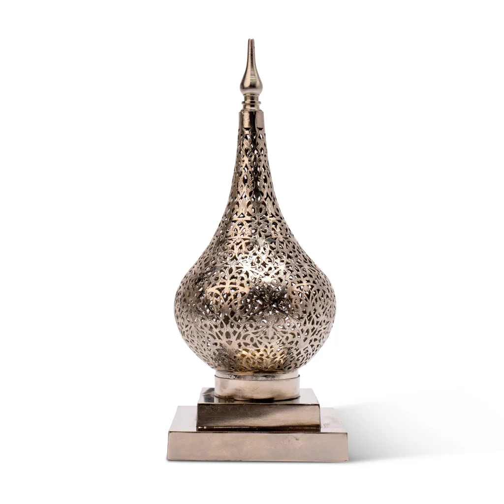 Medium Silver Moroccan Table Lamp with Pierced Brass Design